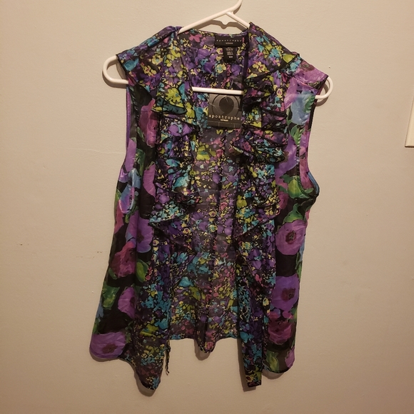 Apostrophe | Tops | Nwt Apostrophe Ruffled Blouse Tie Floral Pink Size ...